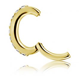 GOLD PLATED OVAL BELLY BUTTON PIERCING CLICKER WITH CRYSTALS