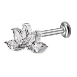 Labret in acciaio con filetto interno e 5 foglie in cristallo