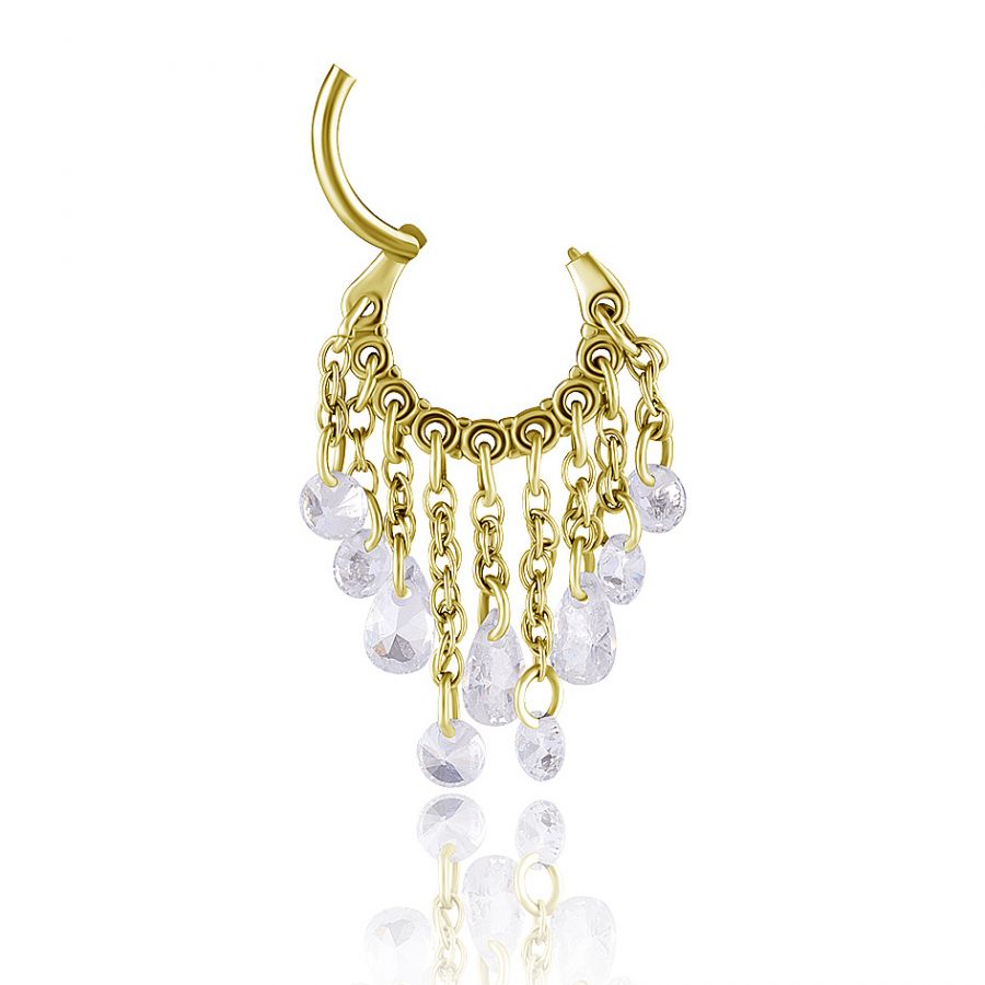 GOLDEN PIERCING WITH HANGING CHAINS AND CRYSTALS