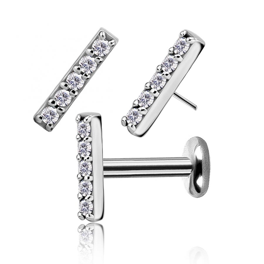 EAR PIERCING JEWEL WITH A ROW OF CRYSTALS