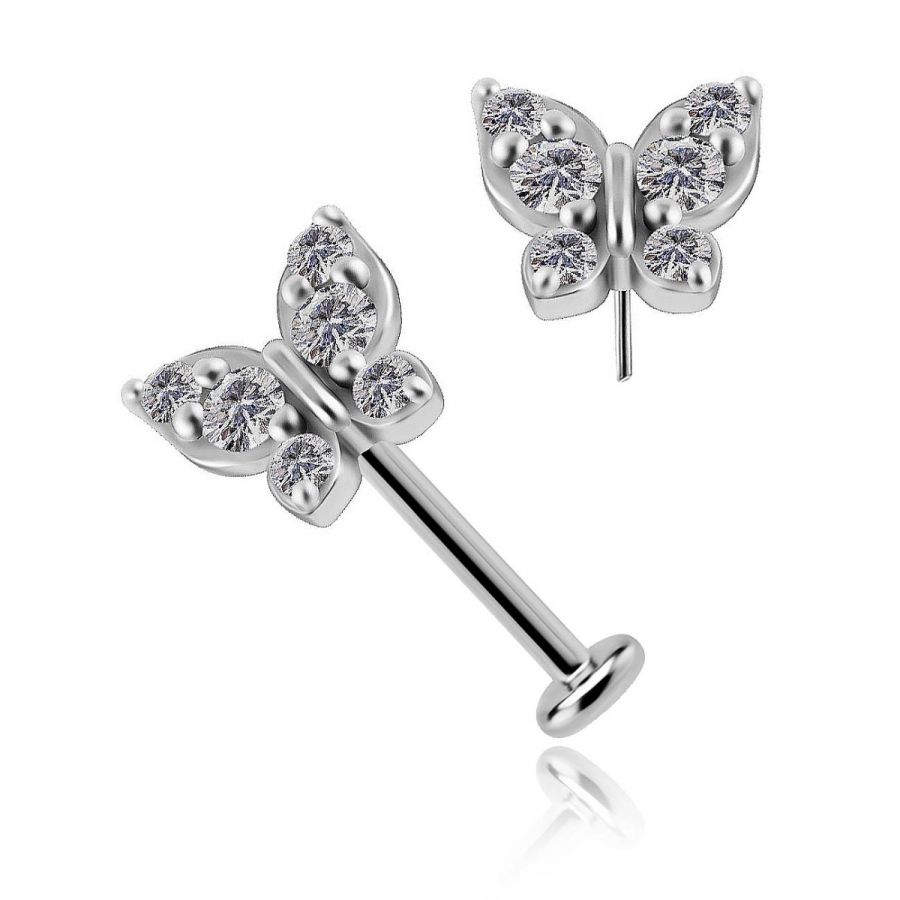 THREADLESS LABRET WITH BUTTERFLY OF CRYSTALS