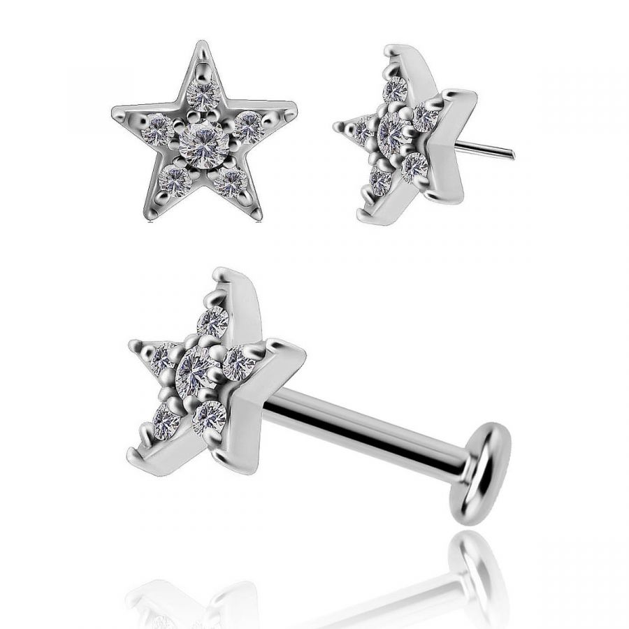 EAR PIERCING JEWEL WITH A STAR OF CRYSTALS