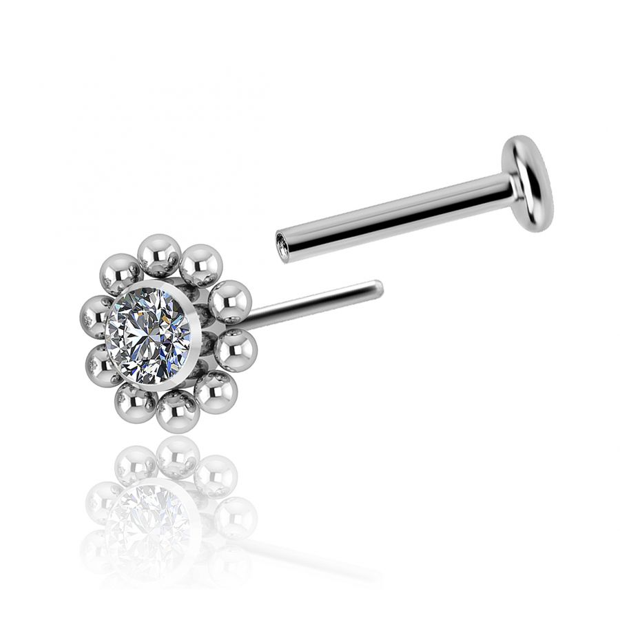 EAR AND LIP PIERCING JEWEL WITH CRYSTAL AND SMALL SPHERES